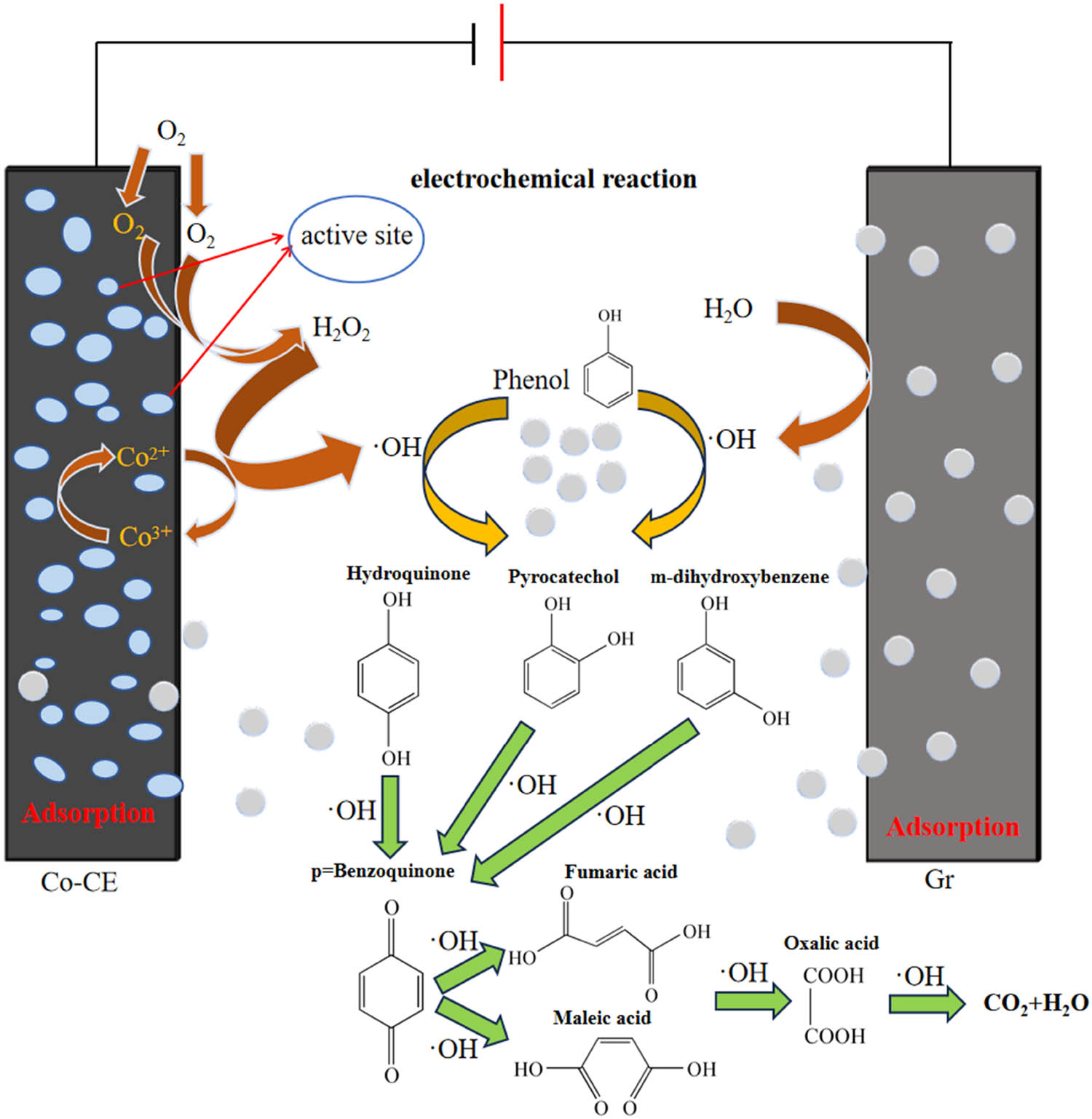 Adsorption synergy electrocatalytic degradation of phenol...