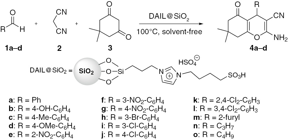 One-pot synthesis of benzopyrans catalyzed by silica supported dual acidic ionic liquid under ...