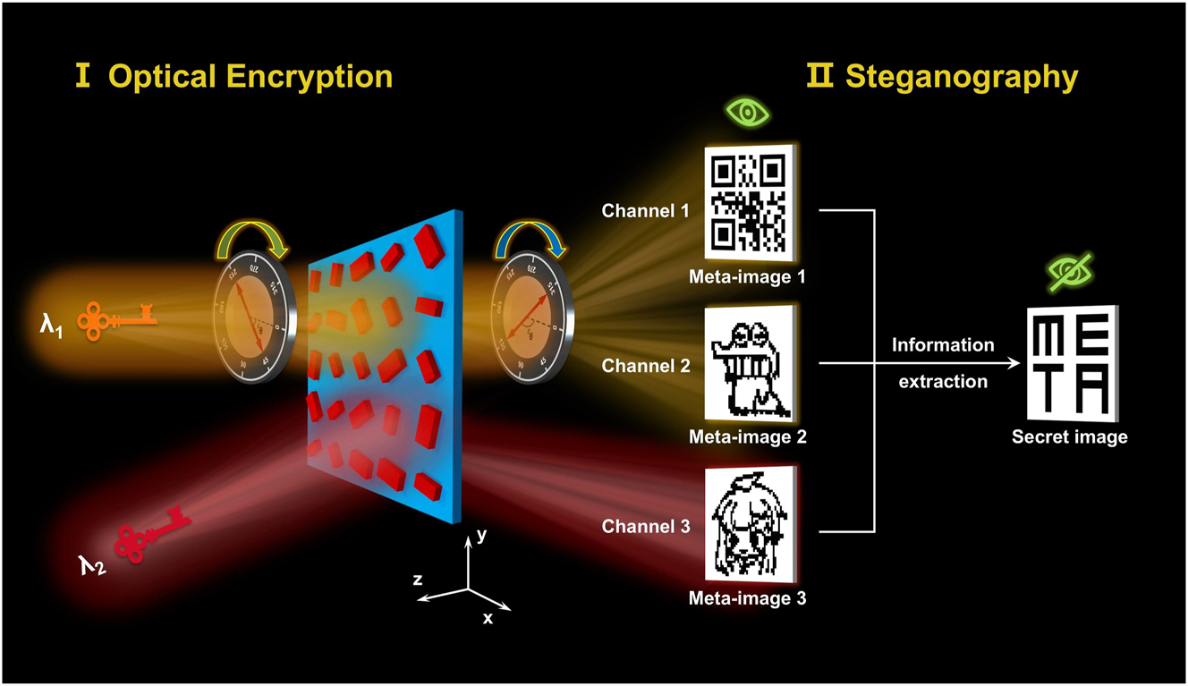 Metasurface-enabled optical encryption and steganography with enhanced information security