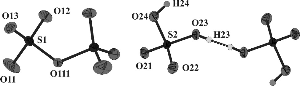 Hydrogenium-bis-hydrogensulfate anions adjacent to [S2O7]2− in Rb3[S2O7 ...